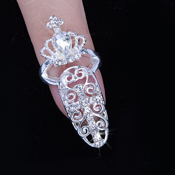 Fashion Bowknot Crystal Finger Nail Art Ring Jewelry Fake Nail Art ...