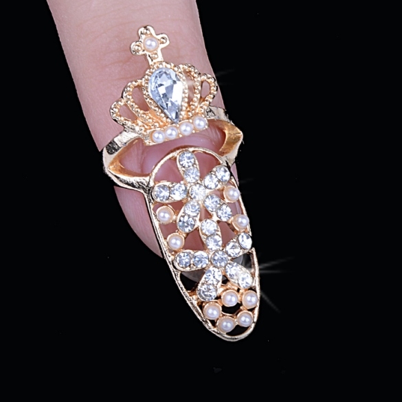 Fashion Bowknot Crystal Finger Nail Art Ring Jewelry Fake Nail Art ...