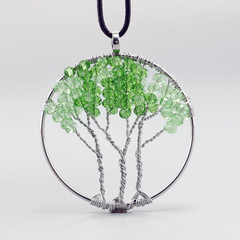 Green Crystal Tree Of Life Diy Leather Chain Gravel Pendant Necklace on ...