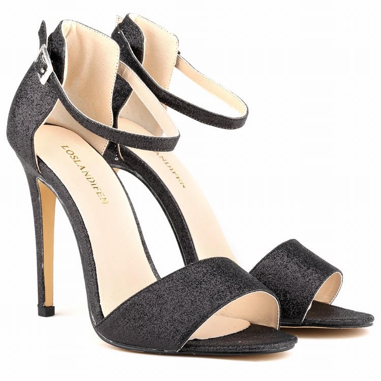 Shimmery Stiletto Sandals With Adjustable Slender Ankle Strap on Luulla