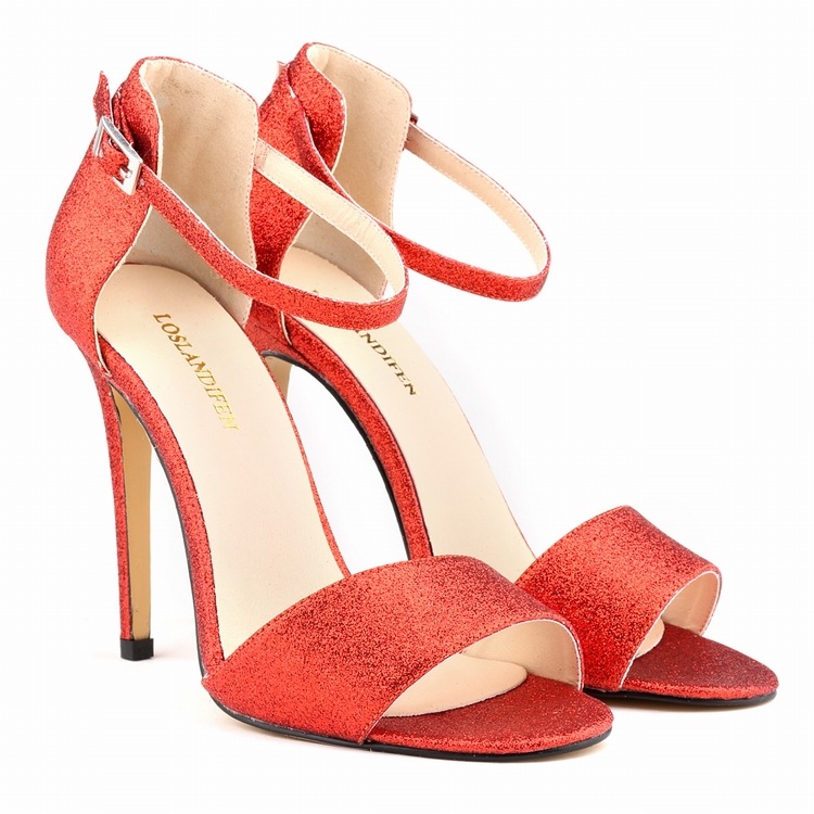 Shimmery Stiletto Sandals With Adjustable Slender Ankle Strap on Luulla