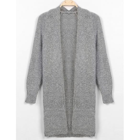 Fashion Women's Long Sleeve Open Front Solid Pocket Long Cardigan ...