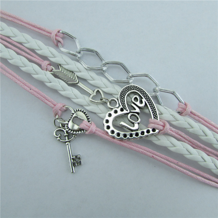 Love Heart Arrow Lock Key Multi-strand Bracelet on Luulla