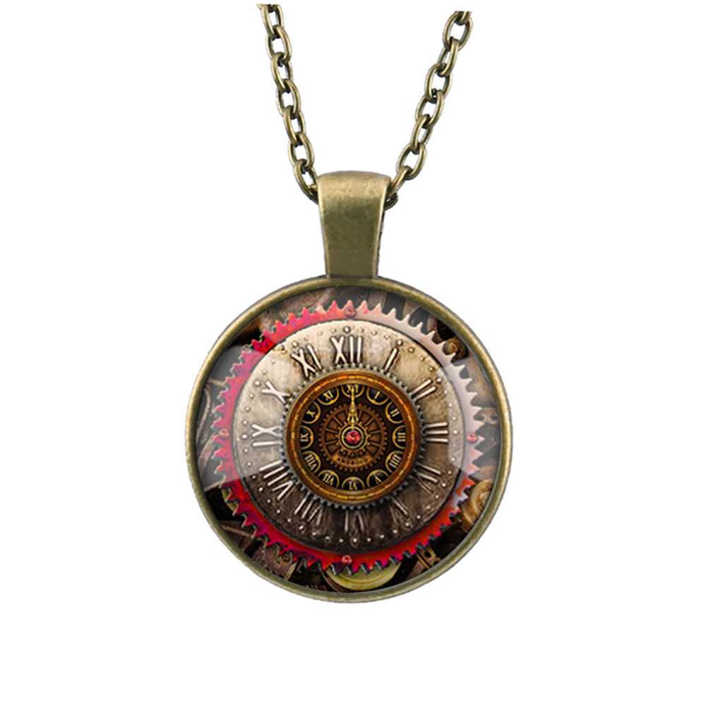 Gear Dial Pattern Time Gem Pendant Necklace on Luulla