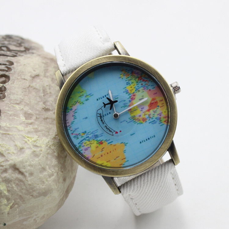 Denim Print Strap Map Plane Watch on Luulla