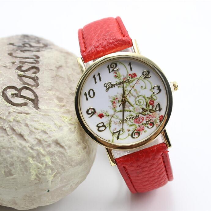 Classic Flower Print Leather Watch on Luulla