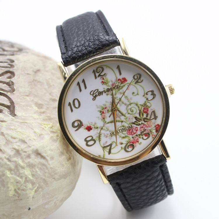 Classic Flower Print Leather Watch on Luulla