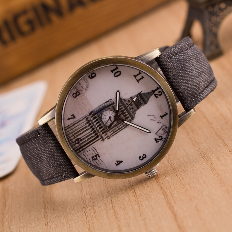 Denim Retro Big Clock Tower Watch on Luulla