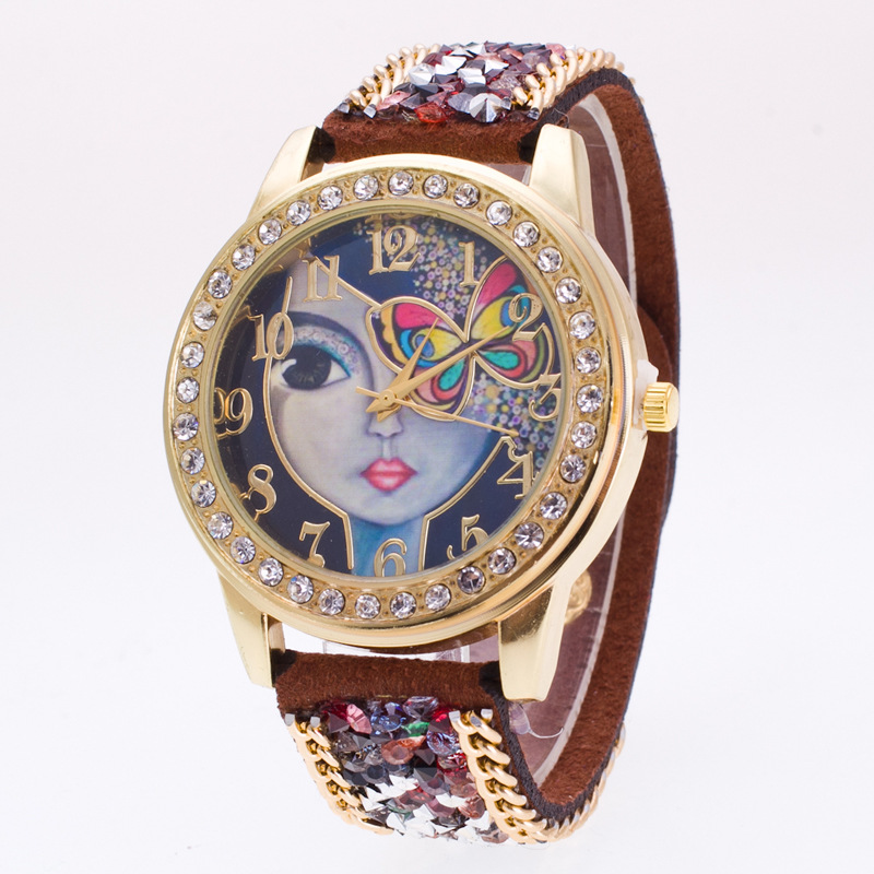 Pretty Girl Print Dial Crystal Strap Watch on Luulla
