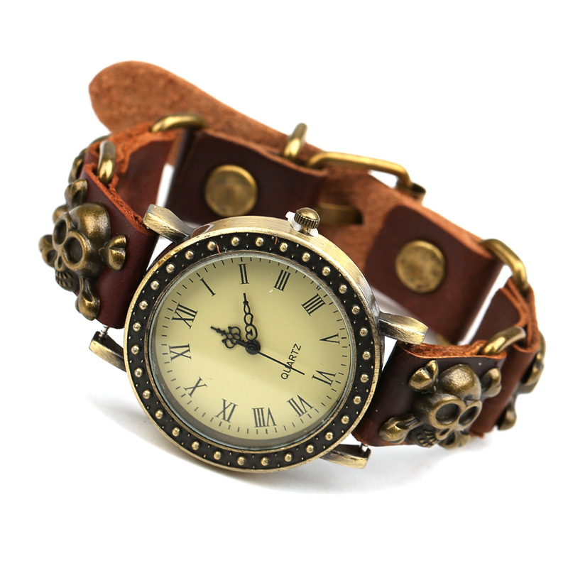 Punk Skull Rivet Buckle Bracelet Watch on Luulla