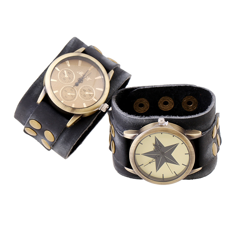 Punk Style Rivet Wide Strap Watch on Luulla