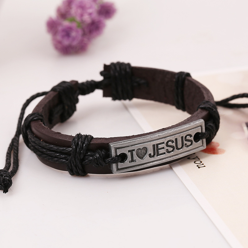 I Love Jesus Hand-woven Alloy Leather Bracelet on Luulla