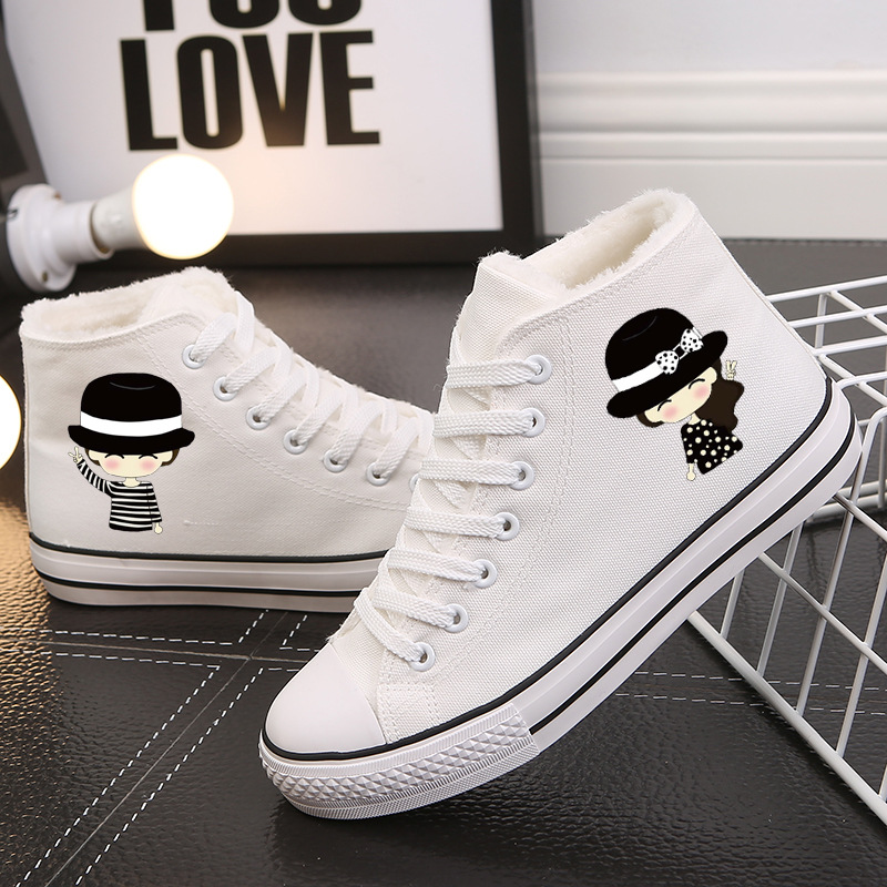 Fashion High Top Cartoon Print Fur Sneakers on Luulla