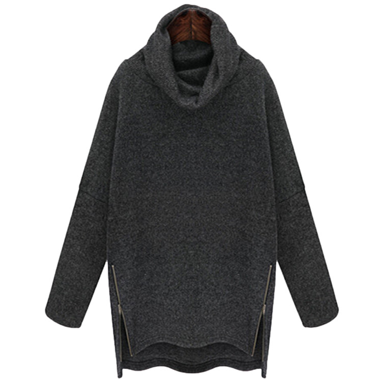 Plus Size High Neck Loose Knit Dip Hem Side Zipper Sweater on Luulla