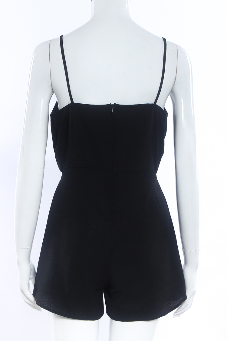 Black Spaghetti Strap Wrap Style Back Zipper Short Jumpsuit on Luulla