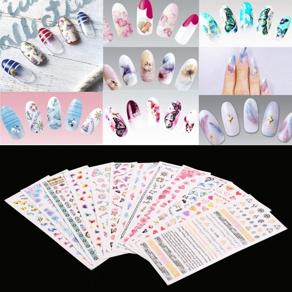 12 Sheet Nail Art Design Water Transfer Nails Sticker Colorful Nails ...