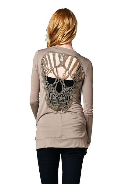 Scoop Pure Color Skull Hole Long Sleeves Blouse on Luulla