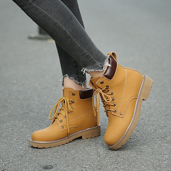 Round Toe Lace Up Martin Short Flat Boots on Luulla