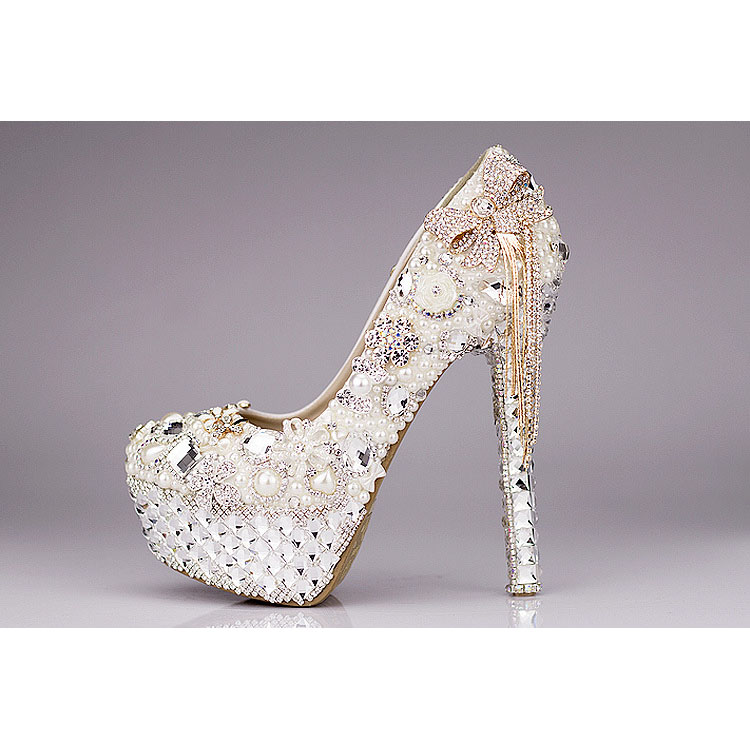 Custom Hand Made Beadings Bowknot Platform Super High Stiletto Heels ...