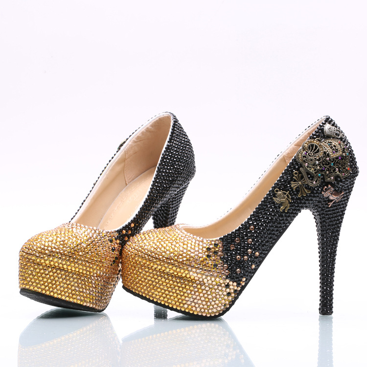 Gradient Rhinestone Metal Decorate Platform Stiletto High Heels Party ...
