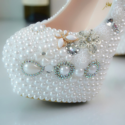 Crystal Beads Round Toe Low Cut Stiletto High Heels Party Bridal Shoes ...