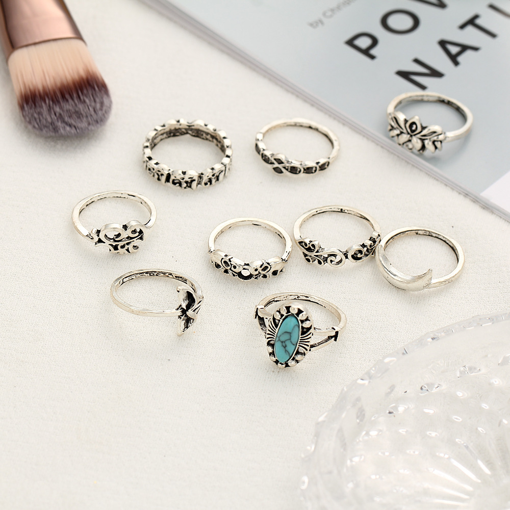 Retro Totem Elephant Lotus Tail 9 Pieces Of Each Ring Set on Luulla