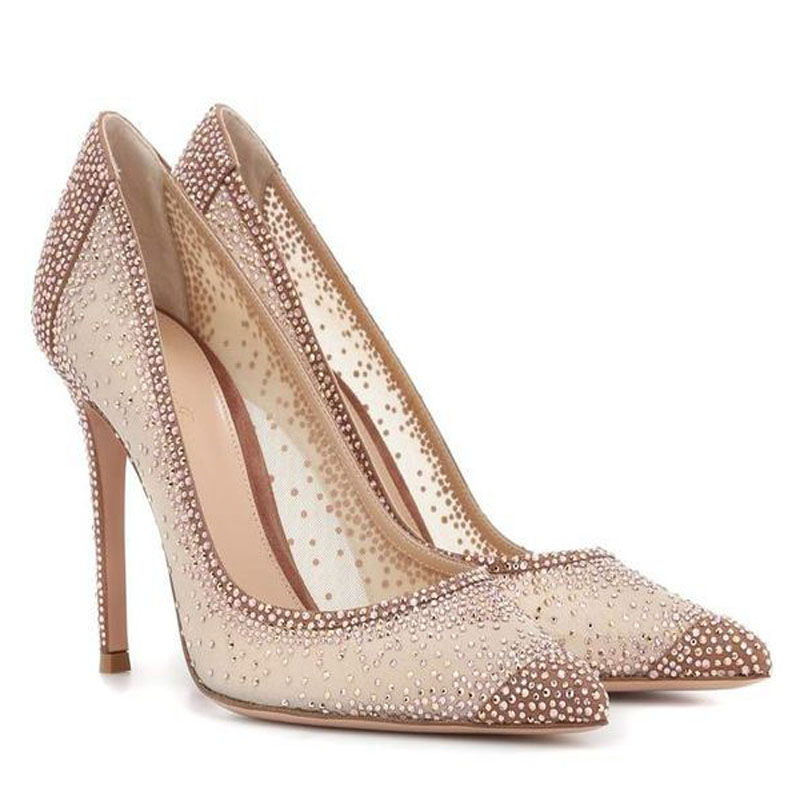Rhinestone Mesh Pointed Toe Wedding Pumps on Luulla