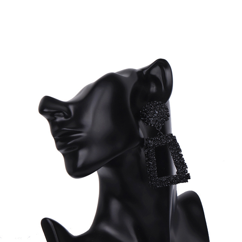 Geometric Carved Flower Heavy Metal Earrings And Retro Earrings-black ...