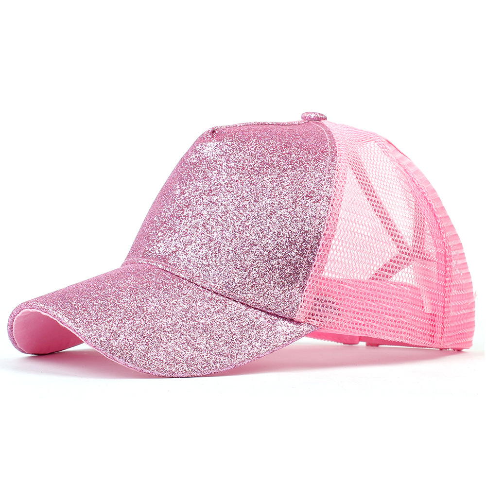 Bright Pink Sequin Gold Powder Horsetail Baseball Cap-dark Pink on Luulla