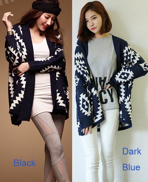 Geometric Pattern Open Loose Cape Cardigan on Luulla