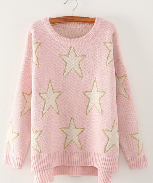 Print Cute Loose Scoop Knit Pullover Sweater on Luulla