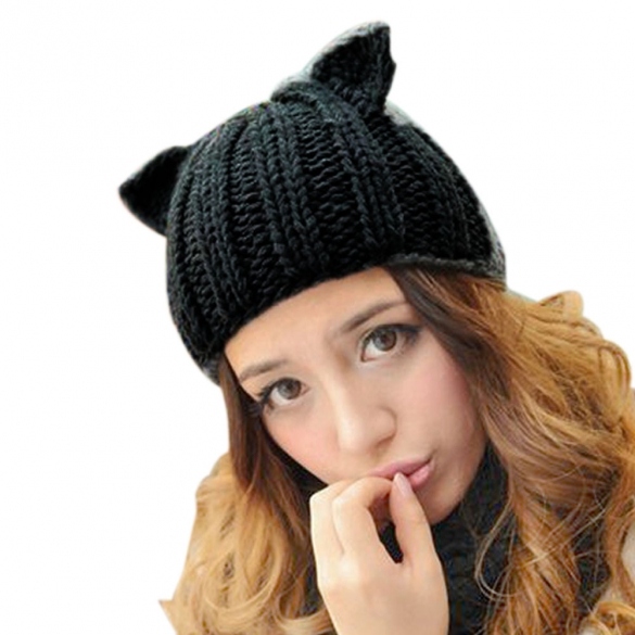 Korean Women's Winter Warm Hat Devil Horn Knitted Hats Cat Ears ...