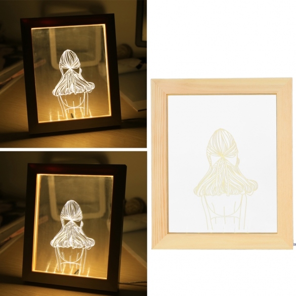3d Led Light Wood Picture Frame Desk Lamp Room Decoration Usb Night ...