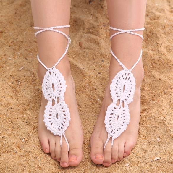 Fashion Women Hand-made Knit Crochet Adjustable Anklets Beach Barefoot ...