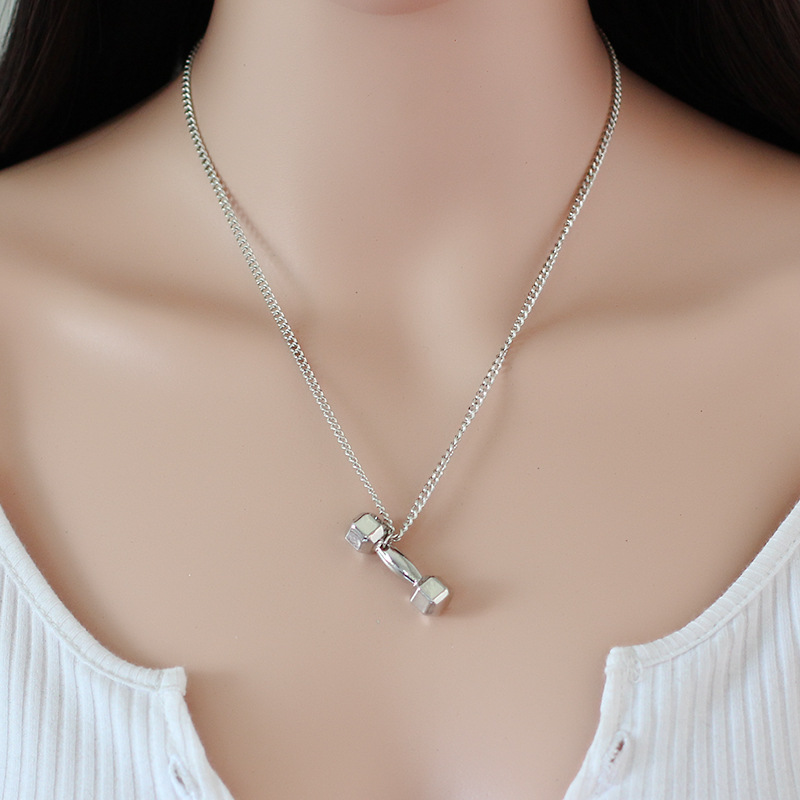 Exquisite Alloy Dumbbell Barbell Pendant Necklace on Luulla