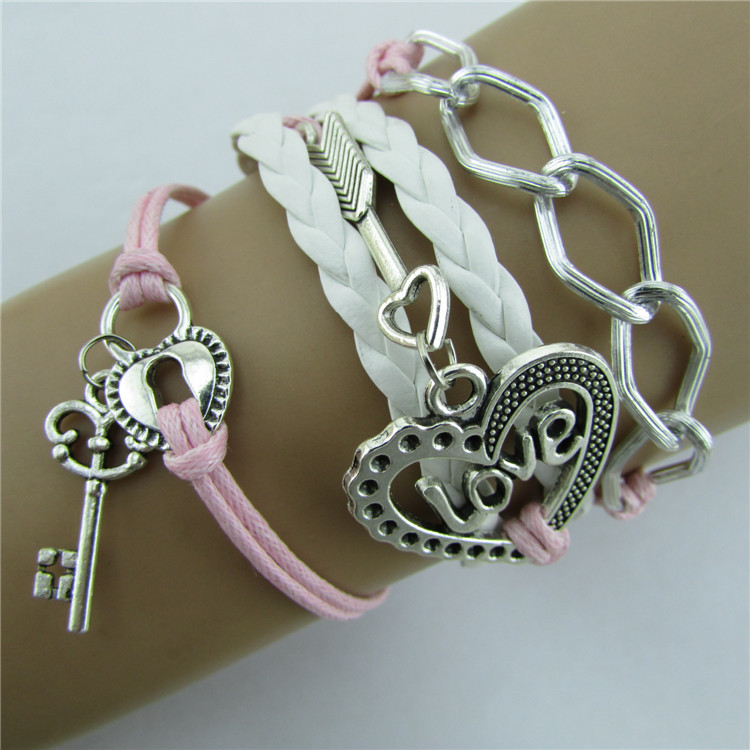 Love Heart Arrow Lock Key Multi-strand Bracelet on Luulla