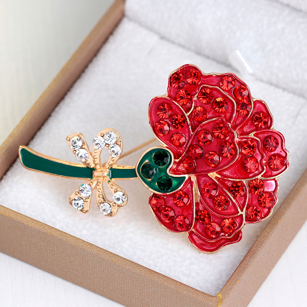Retro Diamond Red Rose Brooch on Luulla
