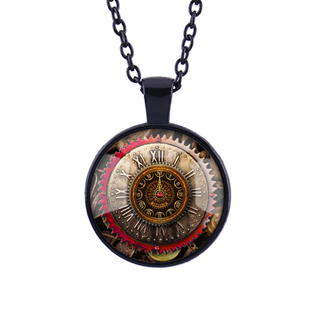 Gear Dial Pattern Time Gem Pendant Necklace on Luulla