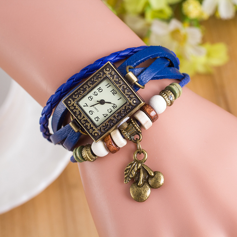 Retro Square Dial Cherry Bracelet Watch on Luulla