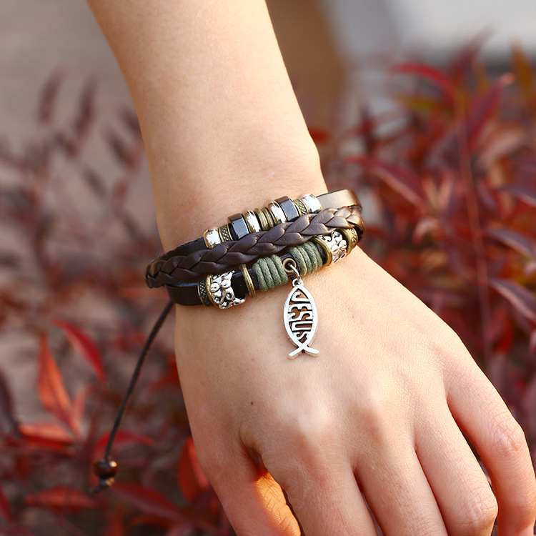 Fish Pendant Woven Beaded Bracelet on Luulla