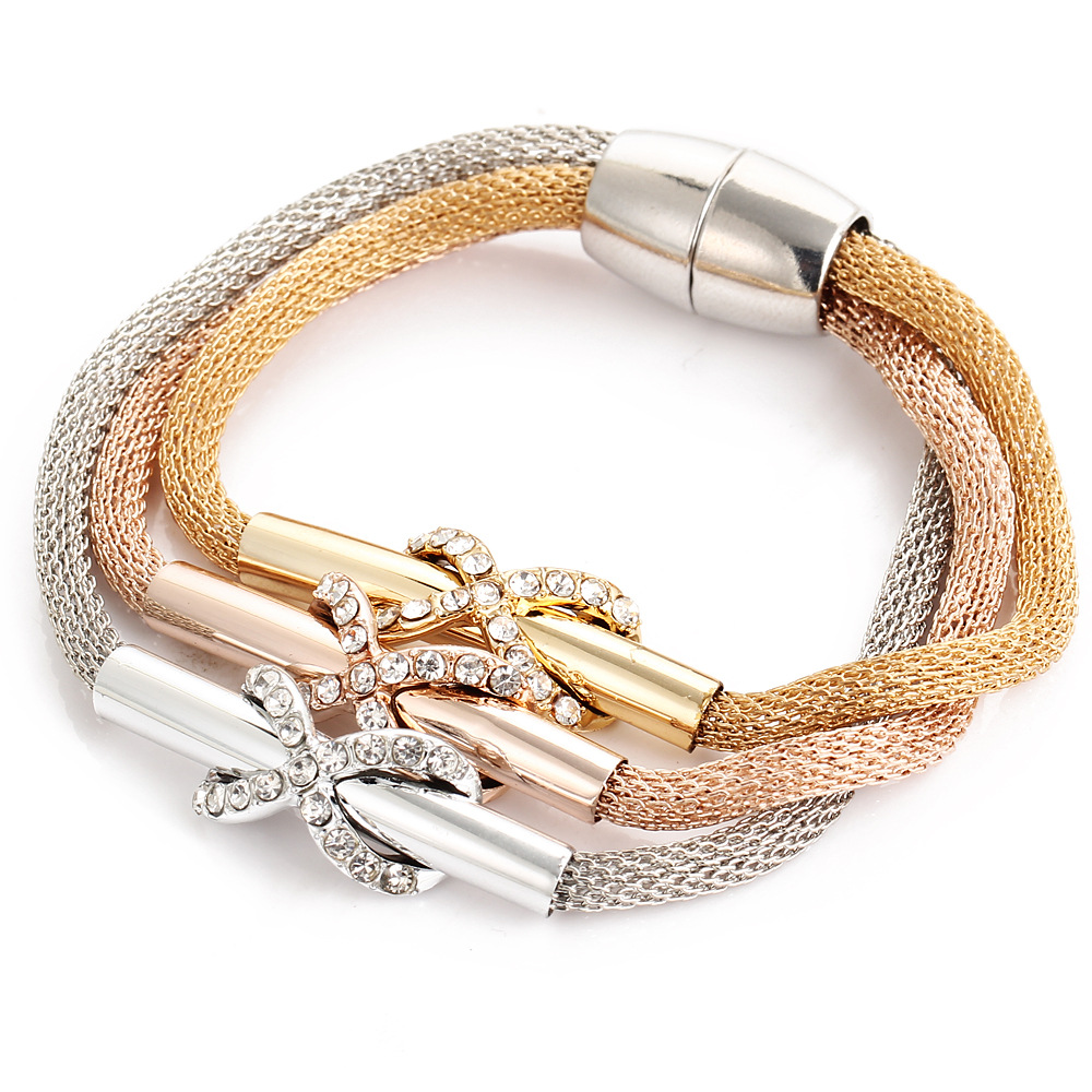 Mesh Crystal X Marks Three Color Bracelet on Luulla
