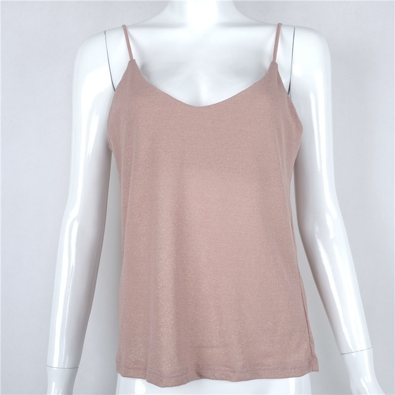 Pink Gilding Spaghetti Strap Pure Color Tank Top on Luulla